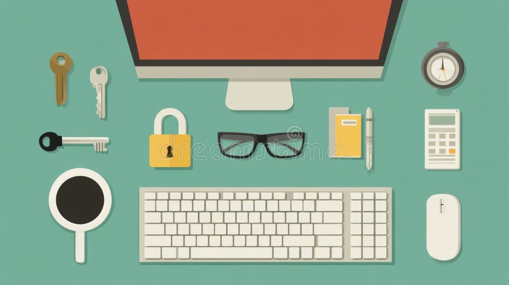 Cybersecurity Workspace stock illustration. Illustration of tools ...