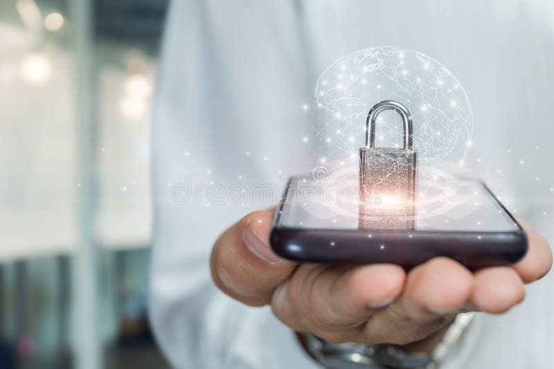 Cybersecurity on Your Phone Stock Image - Image of information ...