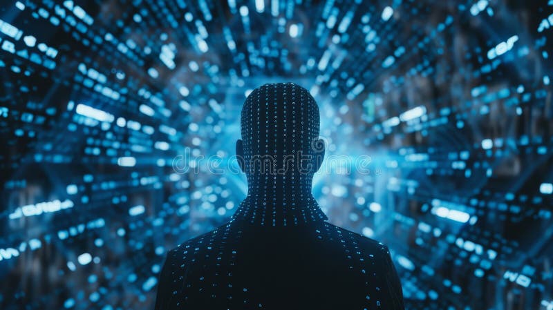 Cyberspace With Binary Code And A Human Silhouette In The Digital World Ai Generated Stock