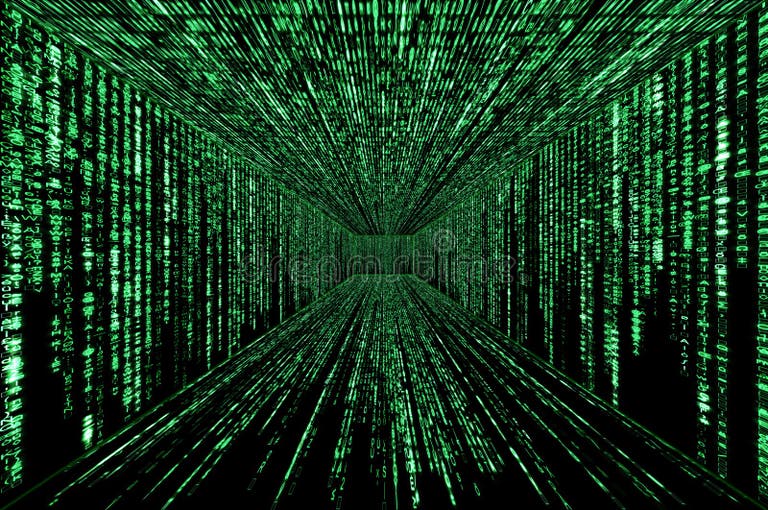 Cyberspace Falling Codes Corridor Stock Illustration - Illustration of ...