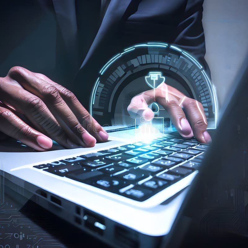 Cyberspace Hacker Typing on Keyboard and Trying Confidential Security Protection Management Ai ...