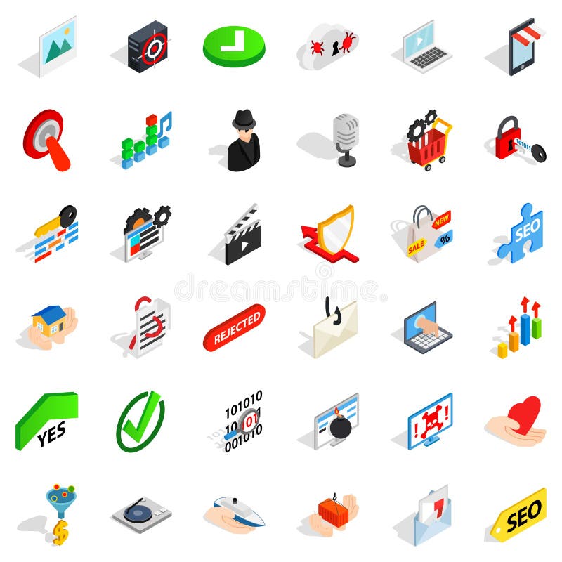 Cyberspace Icons Set, Isometric Style Stock Vector - Illustration of ...