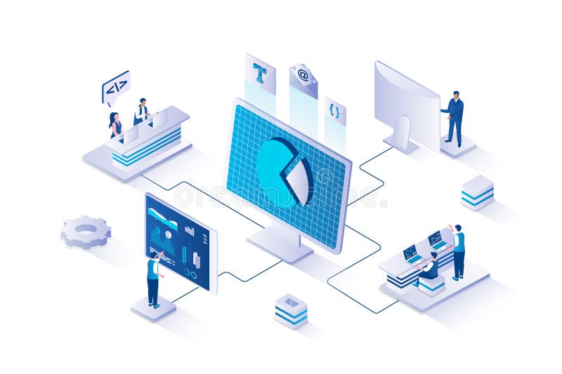Cyberspace Management 3d Isometric Concept with Isometry People Design ...