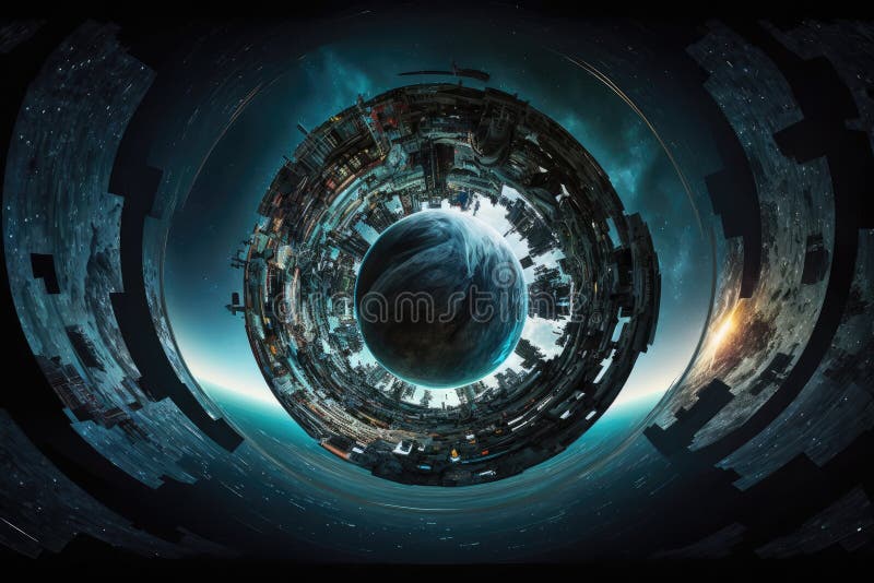 Cyberspace Panorama with Abstract Futuristic Virtual World Ring Inside ... Cyberspace Panorama with Abstract Futuristic Virtual World Ring Inside ...