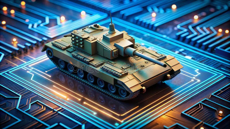 CyberTank 3D Render, Circuit Board, Military Tech Stock Illustration ...