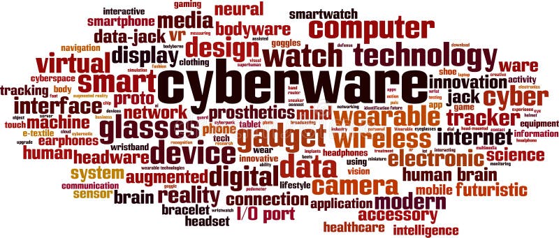 Cyberware word cloud stock vector. Illustration of cybernetic - 189940074