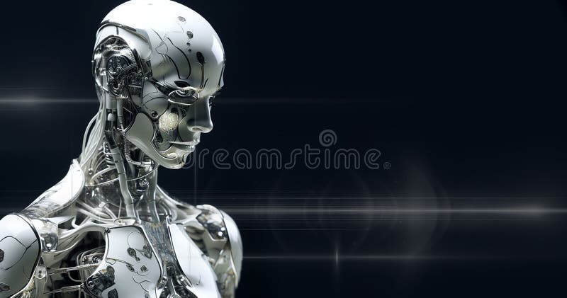 Cyborg, Ai and Robotics on Mockup in Futuristic Technology, Cyberspace ...