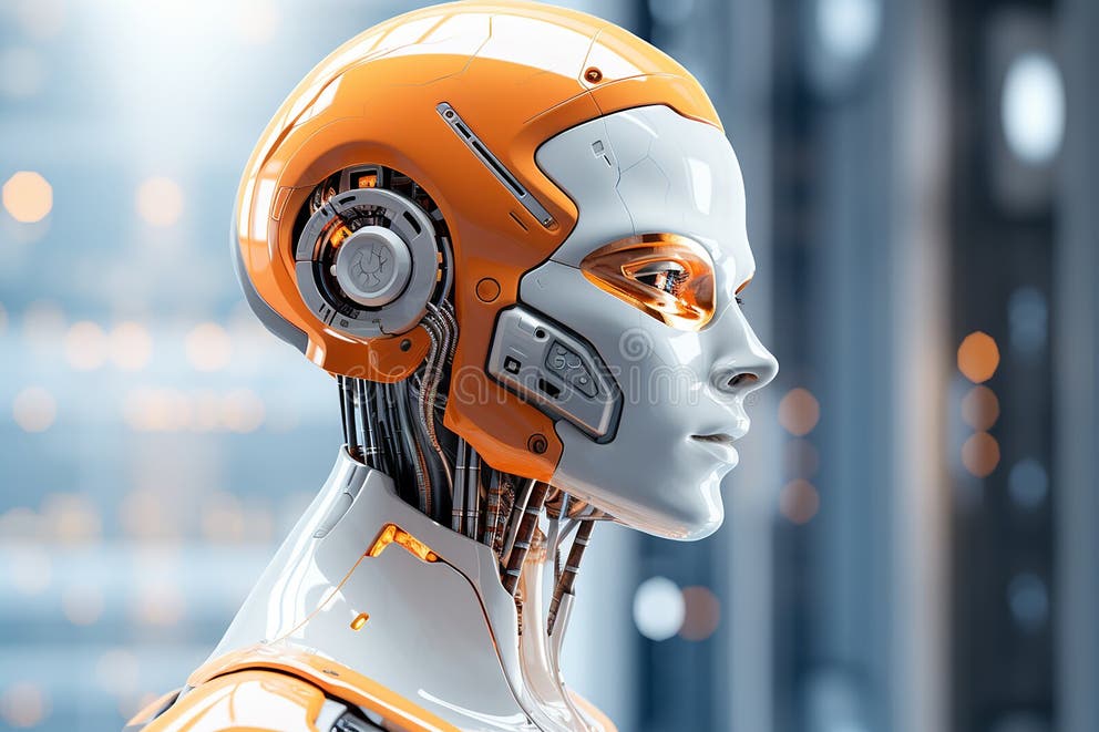 Cyborg Android Robot Working With Laptop Control Panel System Network Data Chat Gpt Artificial