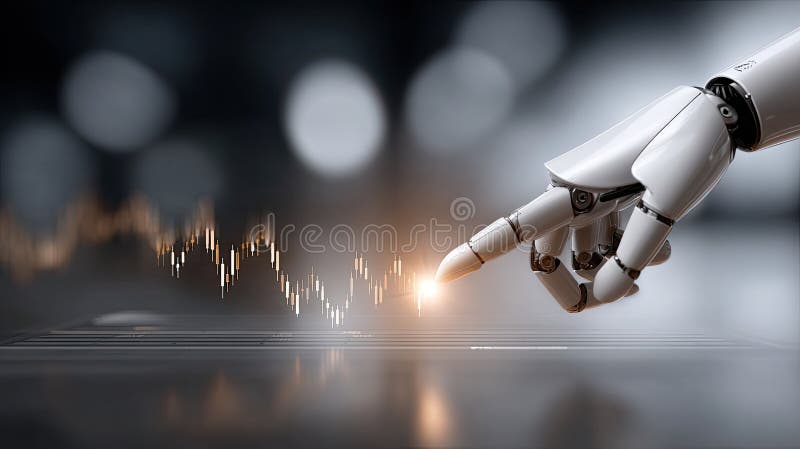 Cyborg Arm Points at a Fluctuating Stock Market Graph, Showcasing the ...