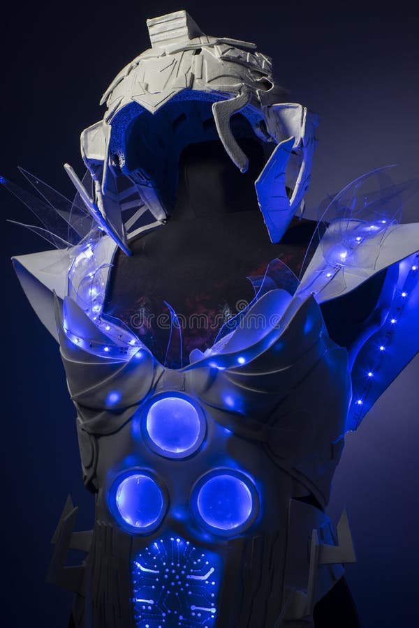 Machine Bionic Armor Blue Led Lights Plastic Materials Stock Photos ...
