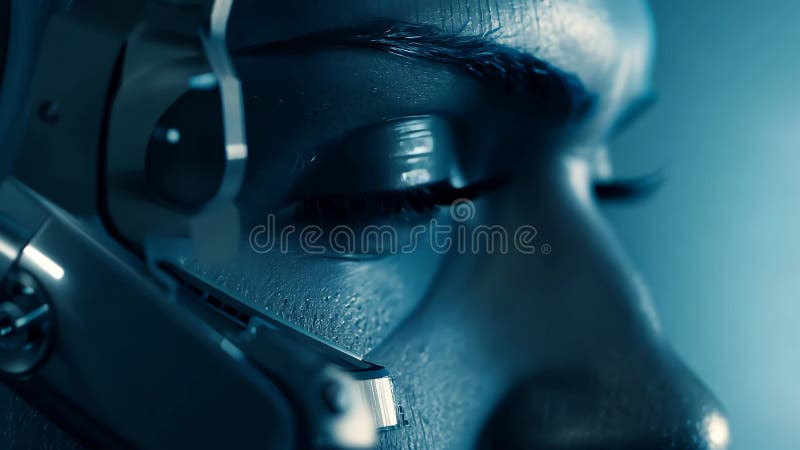 Cyborg Opening and Closing Eyes with Futuristic Helmet Stock Footage ...