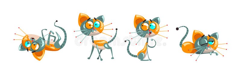 Cyborg Cat Artificial Intelligence and Mechanical Personage Vector Set ...