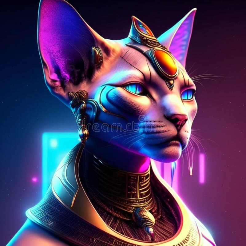 Cyborg Cat Portrait. 3D Rendering. Sci-fi Style Stock Illustration ...