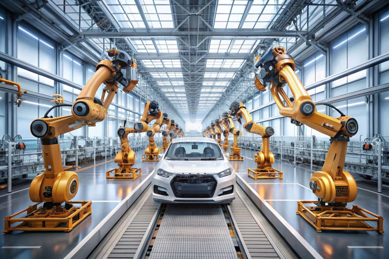 Cyborg-Controlled Robot Assembly Line: Car Factory Automation Stock ...