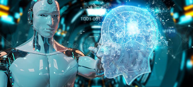 Cyborg Creating Artificial Intelligence 3D Rendering Stock Illustration - Illustration of ...