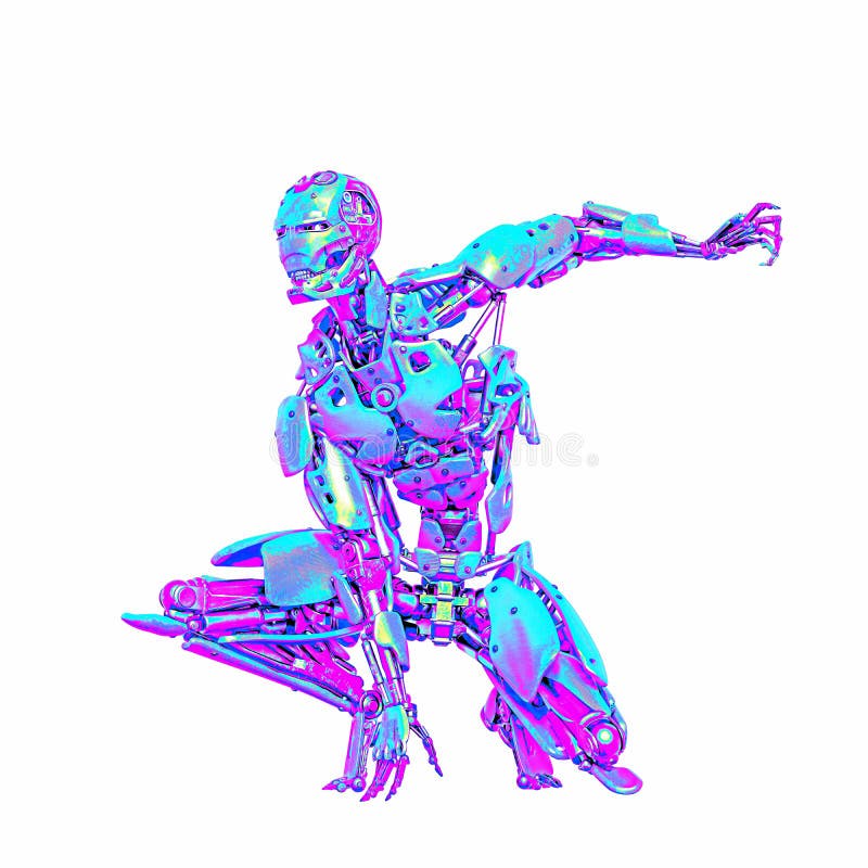 Cyborg is Crouched and Ready for Action Stock Illustration ...