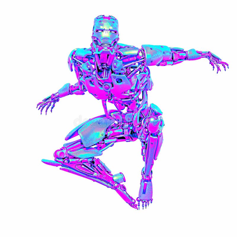 Cyborg is Doing a Comic Jumping in Action Stock Illustration ...