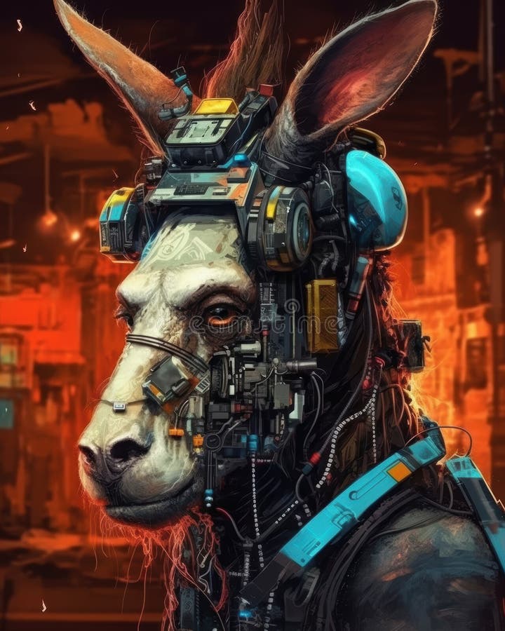 Cyborg Donkey in a Futuristic Setting. Created by Generative Artificial ...