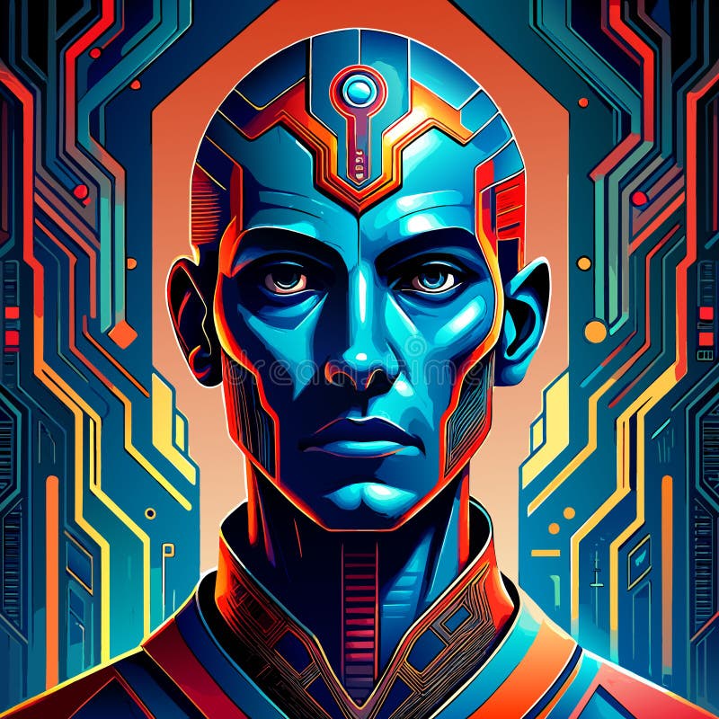 Cyborg Face with Electronic Circuit. Artificial Intelligence Concept ...