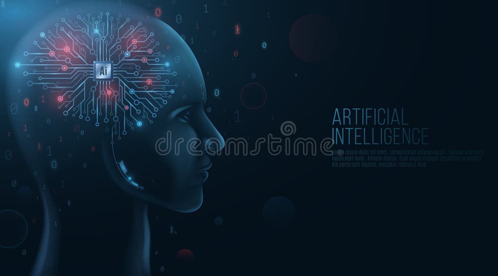 Cyborg Face Model. Futuristic Technological Brain. Computer Processor ...