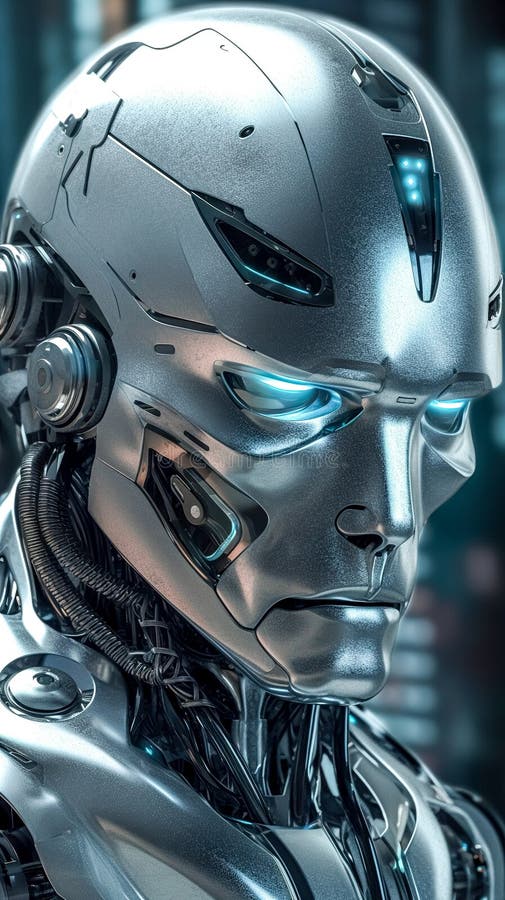 Cyborg Face, Rendered Robot Head Close Up, Generative AI. Stock Photo ...