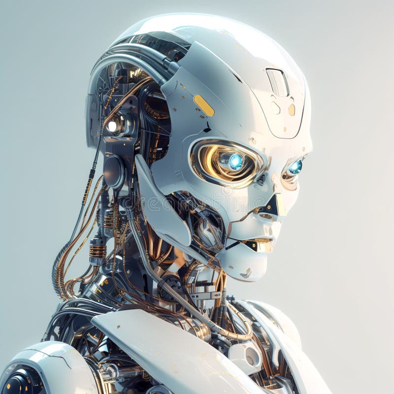 Cyborg Face, Rendered Robot Head Close Up, Generative AI. Stock Photo ...