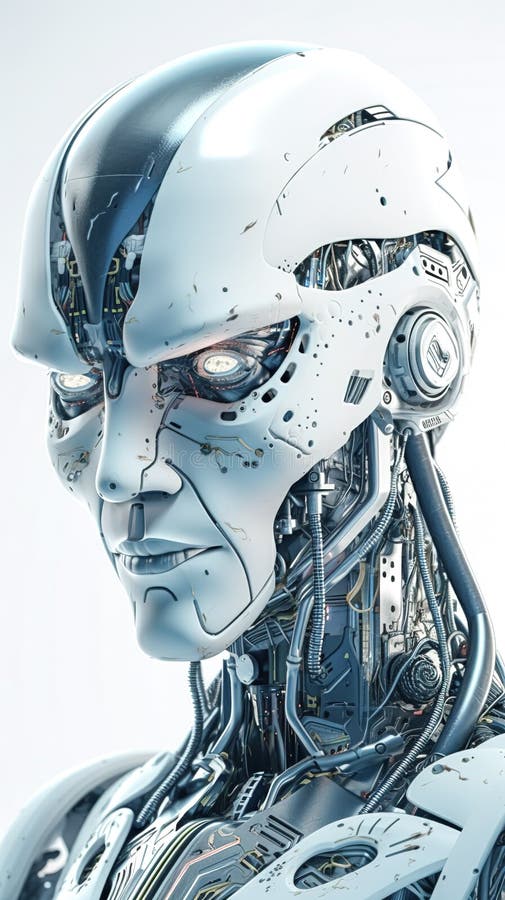 Cyborg Face, Rendered Robot Head Close Up, Generative AI. Stock Photo ...