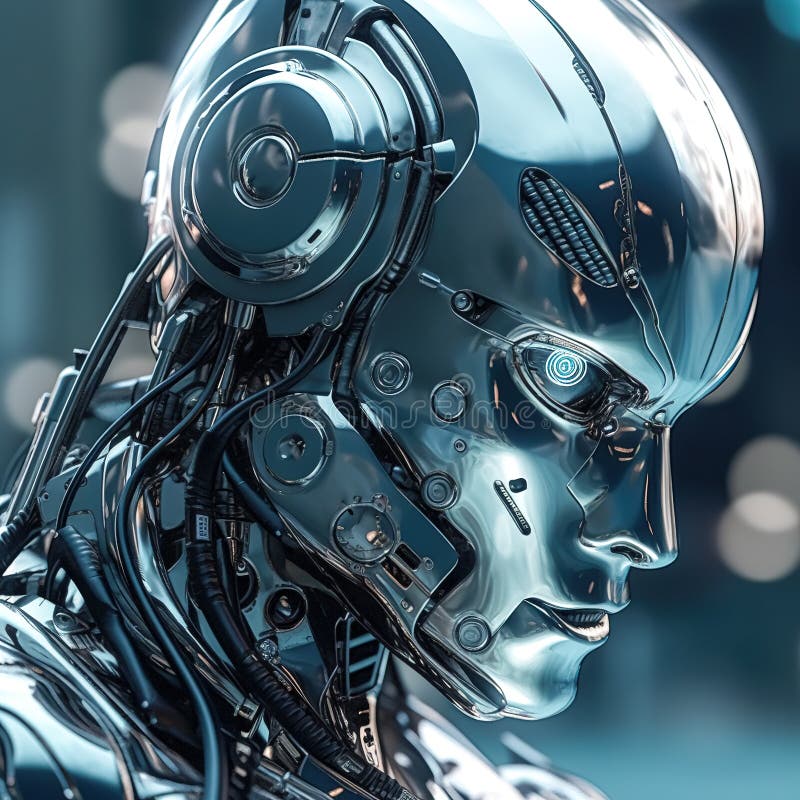 Cyborg Face, Rendered Robot Head Close Up, Generative AI. Stock Photo ...