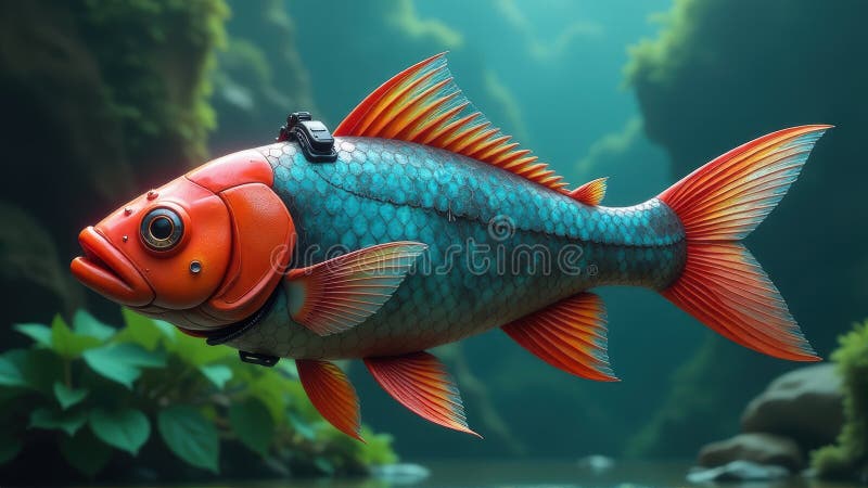 Cyborg Fish in Underwater Paradise Stock Illustration - Illustration of ...
