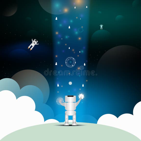 Cyborg on the Galaxy and Abstract Star Background. Stock Vector ...