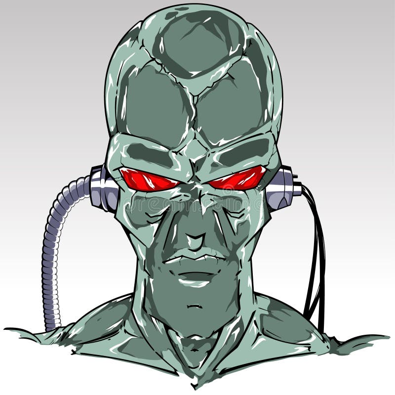 Cyborg stock vector. Illustration of wires, head, stern - 77042407