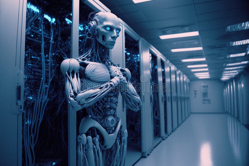 A Cyborg Guarding a Data Centre Server Room. Generative AI Stock Image ...