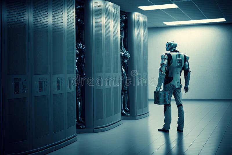 A Cyborg Guarding a Data Centre Server Room. Generative AI Stock ...