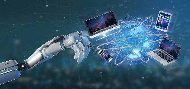 Computer and Devices Displayed on a Futuristic Interface with in Stock ...