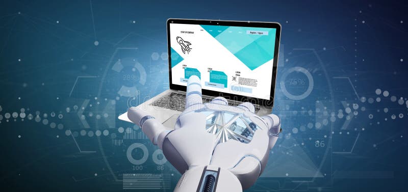 Cyborg Hand Holding a Laptop and a Smartphone - 3d Rendering Stock ...