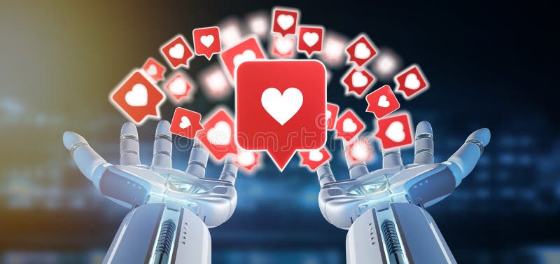 Cyborg Hand Holding a Like Notification on a Social Media 3d Rendering ...