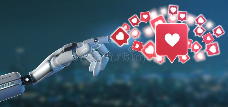 Cyborg Hand Holding a Like Notification on a Social Media 3d Rendering ...
