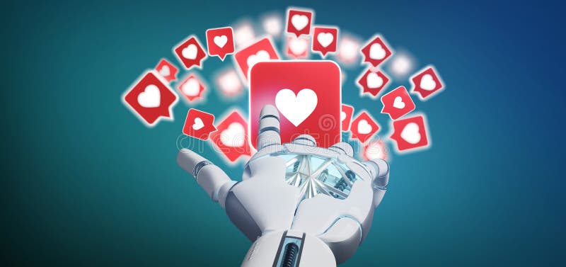 Cyborg Hand Holding a Like Notification on a Social Media 3d Rendering ...