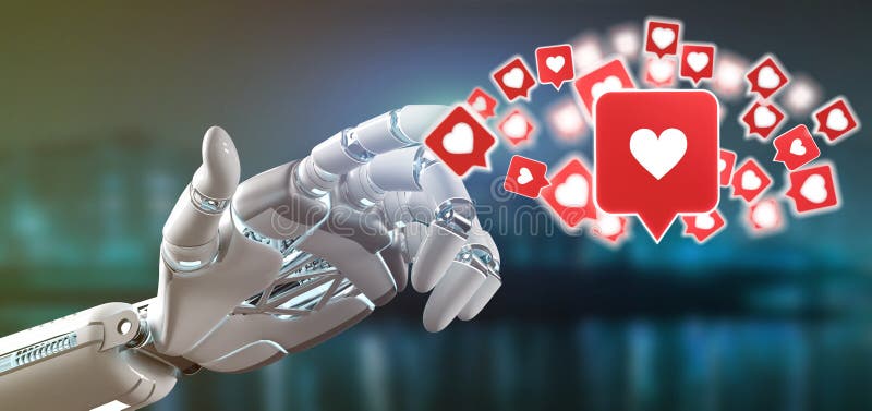 Cyborg Hand Holding a Like Notification on a Social Media 3d Rendering ...