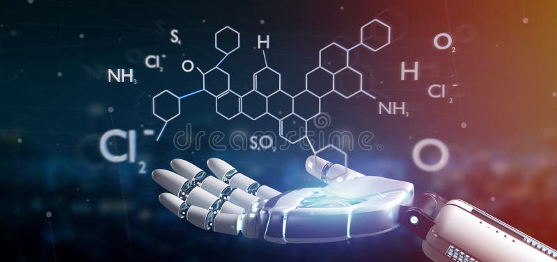 Cyborg Hand Holding a Molecule Structure 3d Rendering Stock ...
