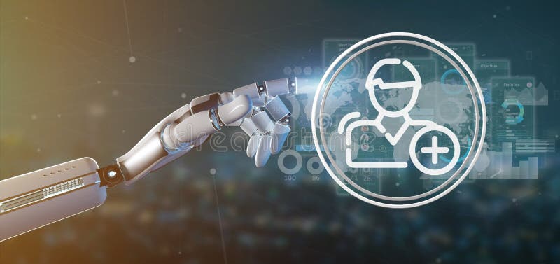 Cyborg Hand Holding New Contact Icon Stock Illustration - Illustration ...