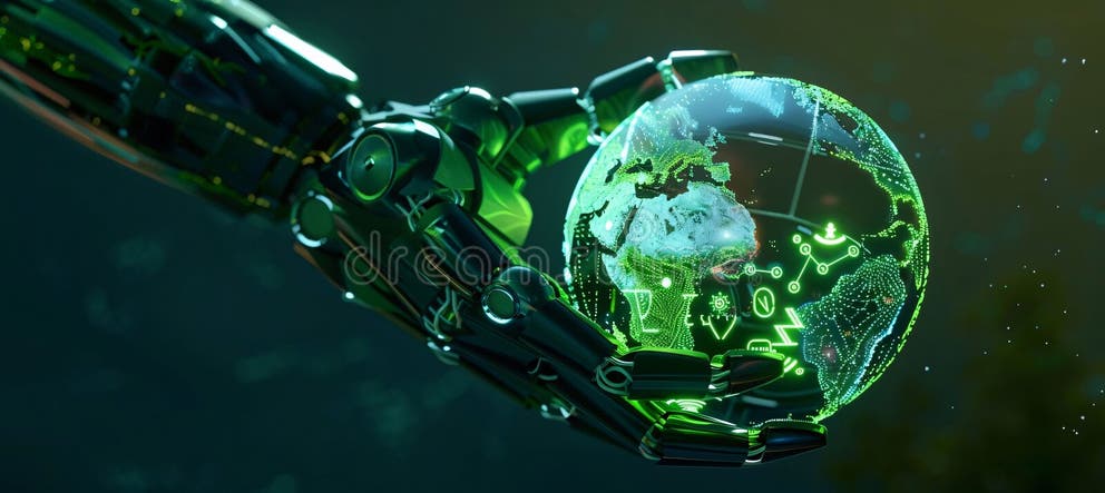 Cyborg Hand Holding Planet Earth. Artificial Intelligence Concept Stock ...