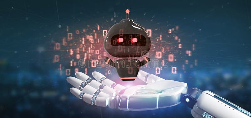 Cyborg Hand Holding Virus Chatbot with Binary Code 3d Rendering Stock ...