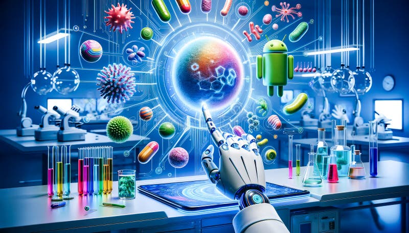 Cyborg Hand on Screen Creating and Analyzing Nano Virus Check Bacterias ...