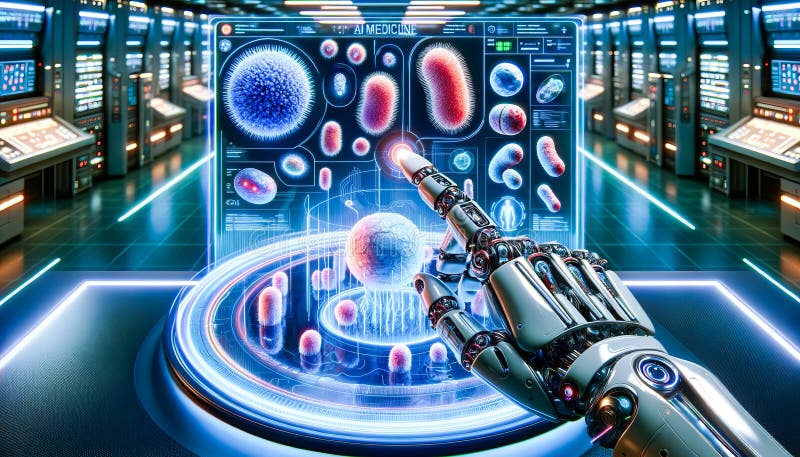 Cyborg Hand on Screen Creating and Analyzing Nano Virus Check Bacterias ...