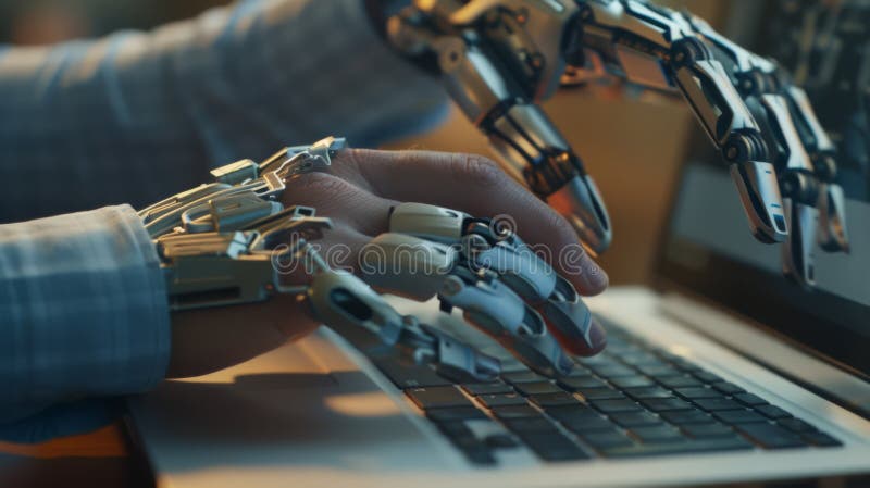 A Cyborg Hand Typing on Keyboard.AI Generated Image Stock Photo - Image ...