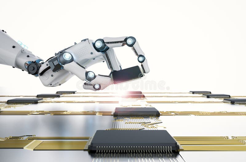 Cyborg Hand Working with Cpu Stock Illustration - Illustration of robot ...