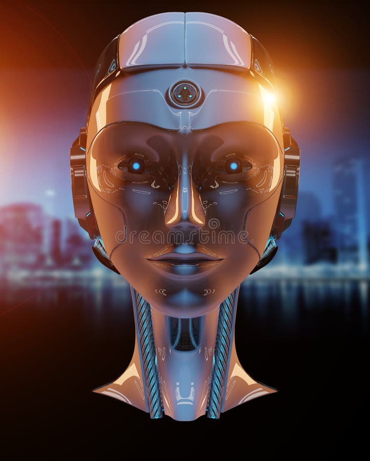 Cyborg Head Artificial Intelligence 3D Rendering Stock Illustration ...