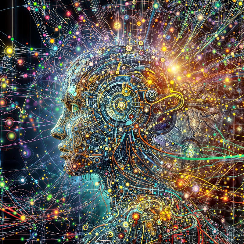 Cyborg Head with Binary Code. Artificial Intelligence Concept. 3D Rendering, Generative Ai Stock ...