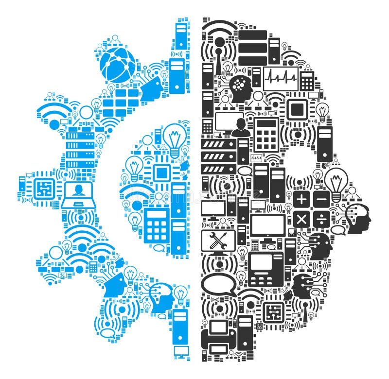 Cyborg Head Composition Icon For Bigdata And Computing Stock Vector